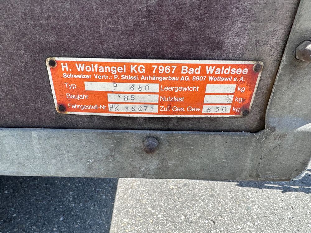 Autoanhänger Wolfangel P650 Anhänger (Gebraucht) in Boswil für CHF 200 – nur Abholung auf ...