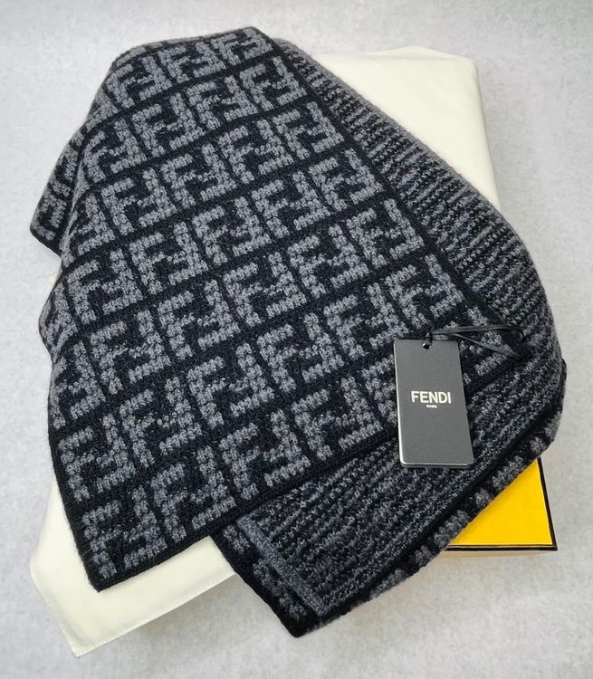 Neu: FENDI Logo-Schal 100% Kaschmir Anthrazit/Schwarz | Kaufen auf Ricardo