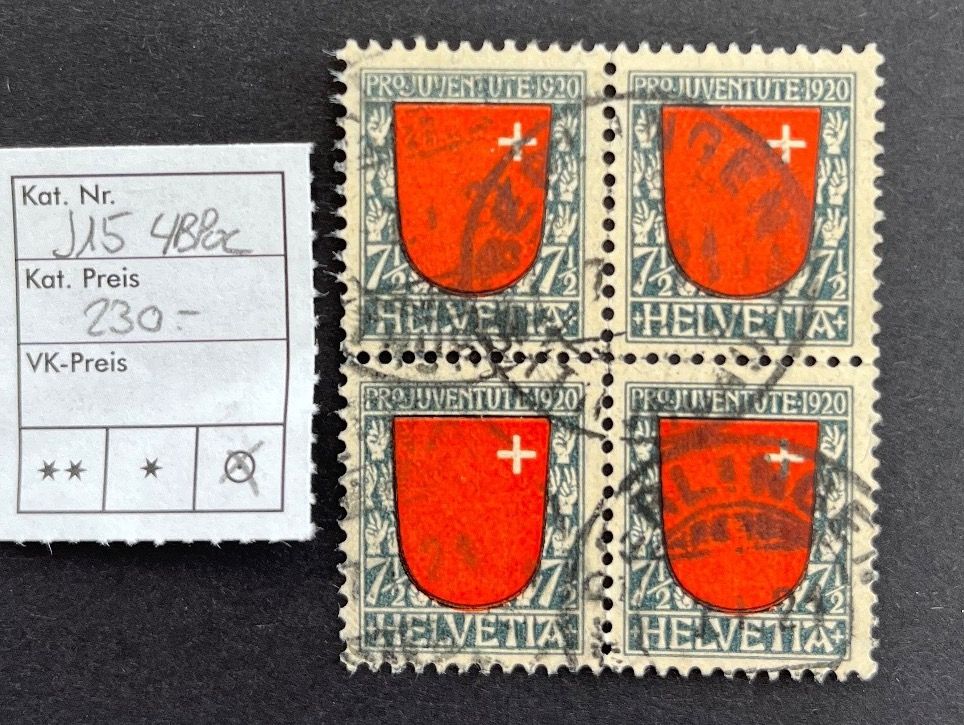 1920 Pro Juventute J15 Bloc de 4 Cat. 230.- (Gebraucht) in Sottens für CHF 19 – mit Lieferung ...