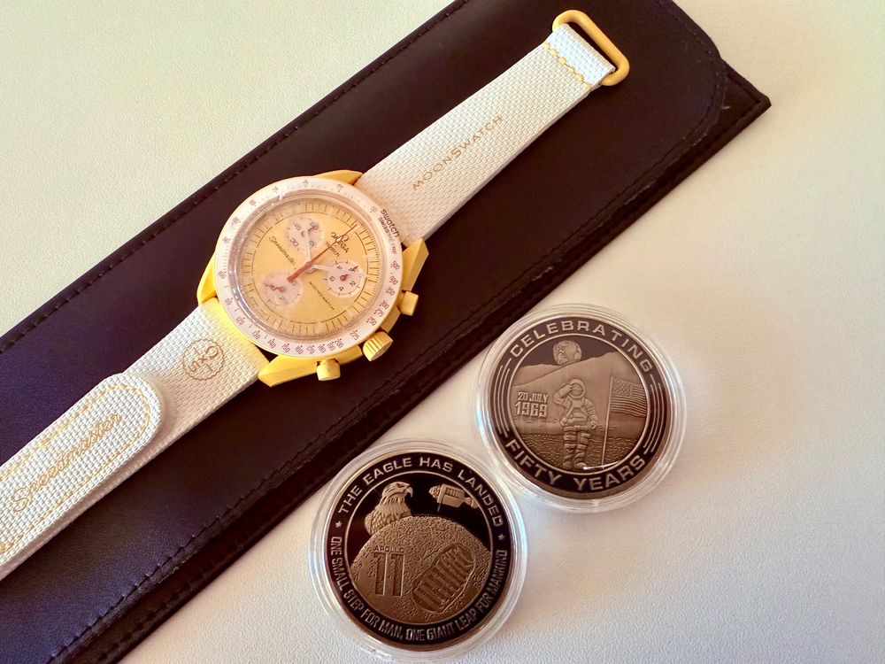 SWATCH x OMEGA Mission to the Sun +modern strap&Apollo coin (Neu ...
