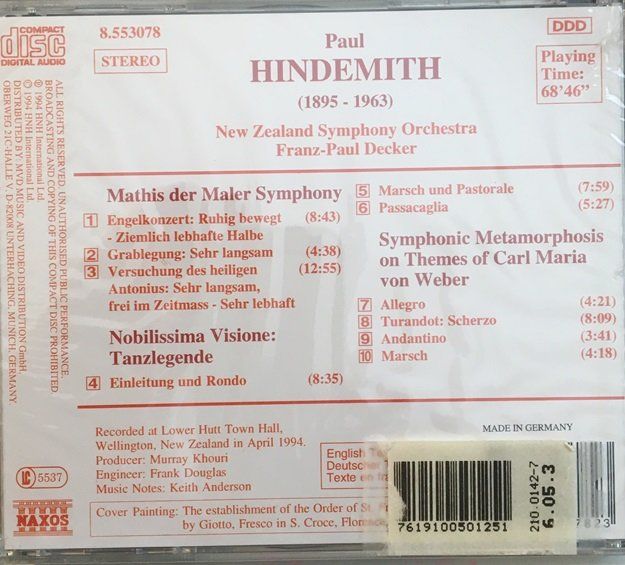 Paul Hindemith - Mathis der Maler Symphony / Nobilissima (Neu und ...