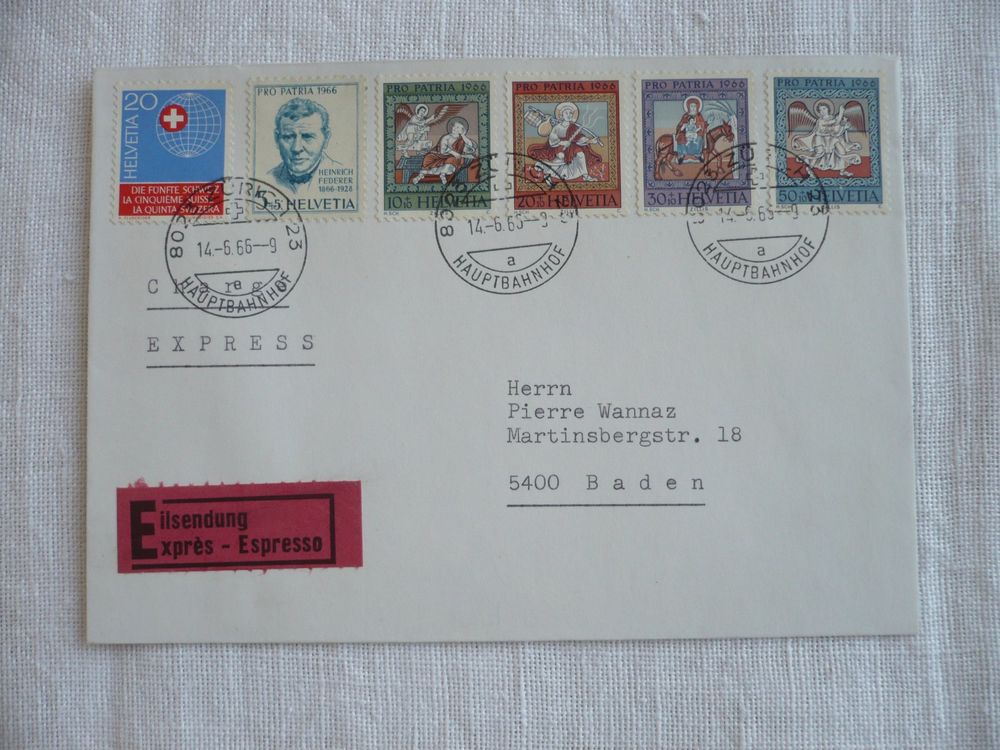 1966 Satzbrief Pro Patria SBK B128 - B132 plus SBK 442 (Gebraucht) in Zürich für CHF 1 – mit ...