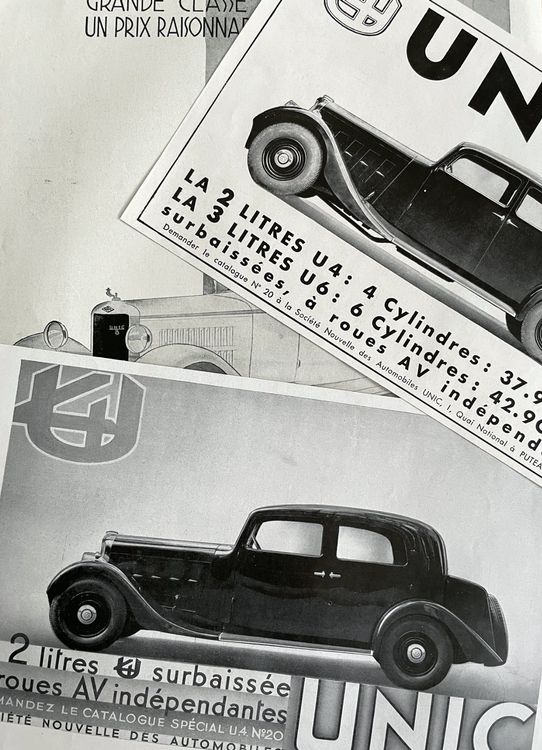 Unic Cars - 3 Alte Werbungen / Anciennes publicités 1931/34 (Gebraucht ...