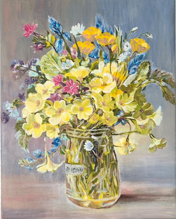 Gemälde auf Leinwand: Blumen im Glas. Handgemalt. Stilleben. (Neu und originalverpackt) in ...