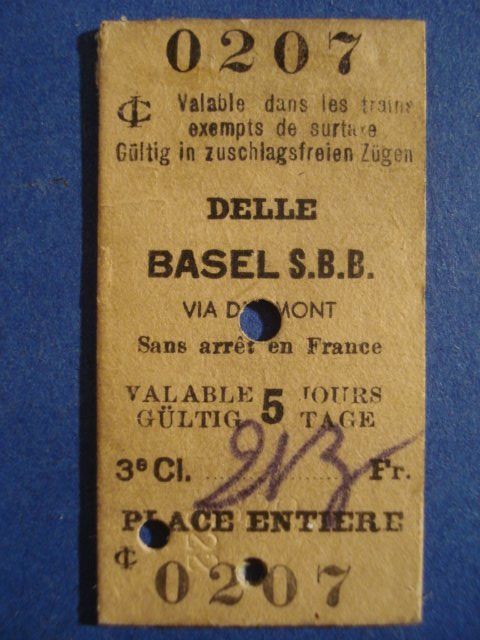 SBB - Spezial Billett - DELLE - BASEL - 3.Classe (Gebraucht) in Biel/Bienne für CHF 96 – mit ...