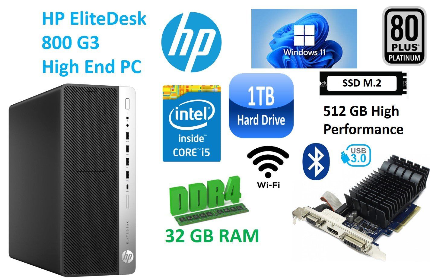 PC HP EliteDesk 800 G3 i5-6400 32GB 512GB 1TB HD WLAN WIN 11 (Gebraucht ...