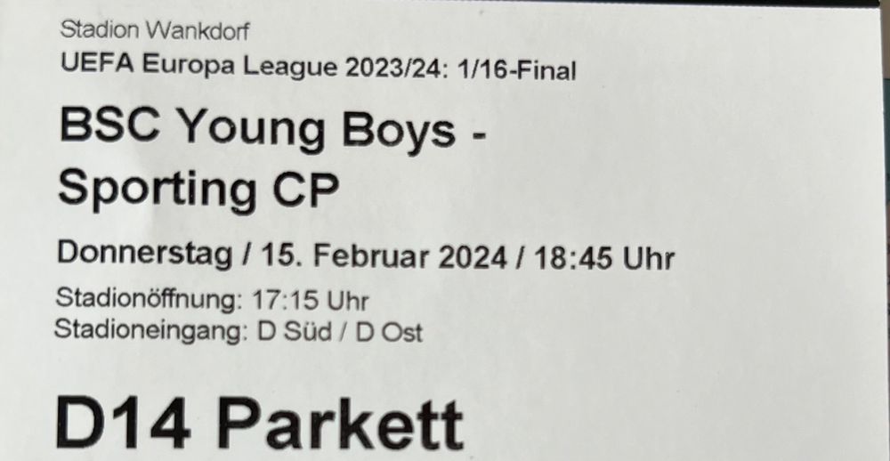Ticket YB-Sporting 15/02/2024 (Gebraucht) in Rüegsauschachen für CHF 50 ...