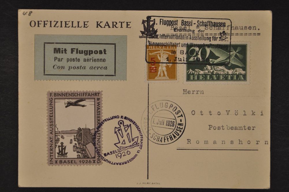 1926 Basel Ausstellung Binnenschifffahrt Karte mit Vignette | Kaufen auf Ricardo