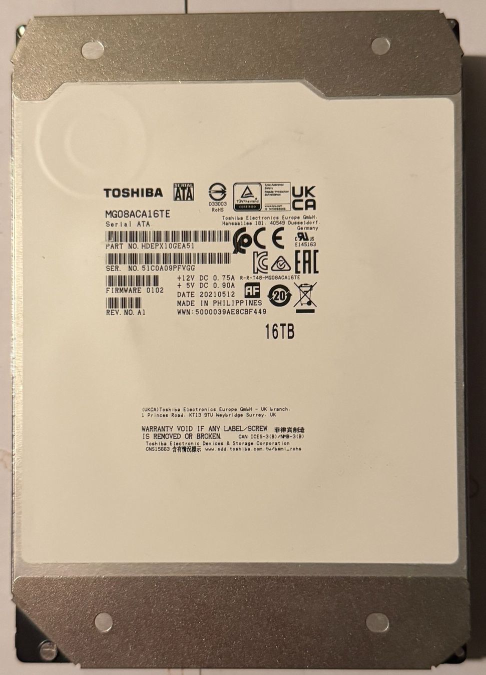 Disque dur Toshiba MG08ACA16TE 16 To (D'occasion) à Semsales pour CHF ...