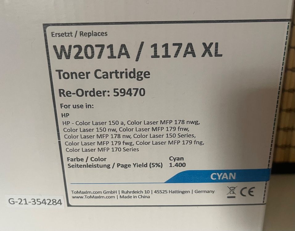 Neuer Toner Cyan W2071A / 117A XL für HP-Drucker (Neu und ...