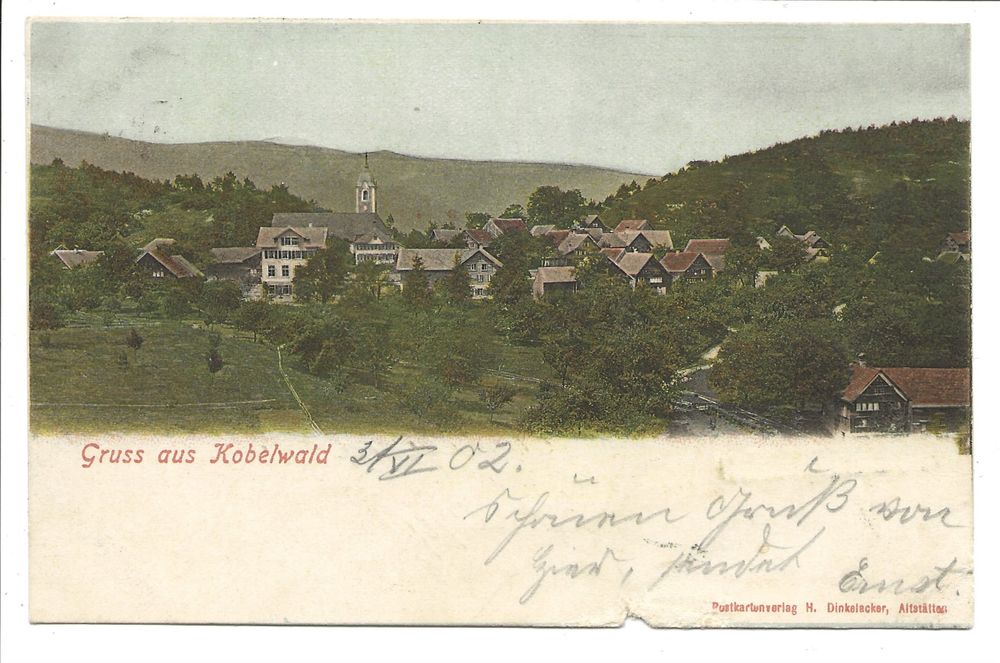 Gruss aus Kobelwald (SG) Rheintal - Dorfpartie mit Kirche (Gebraucht) in Engelburg für CHF 17.9 ...