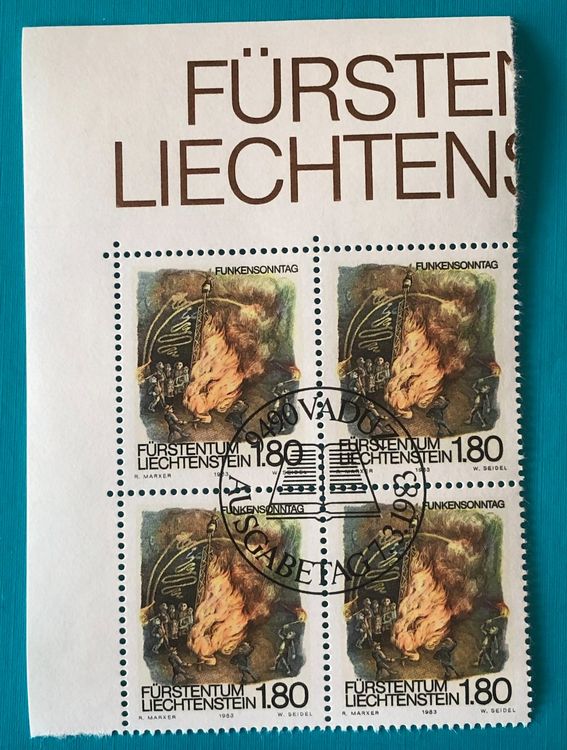 4 er Block Fürstentum Liechtenstein mit Vollstempel Vaduz (Gebraucht) in Aarau für CHF 0.5 – mit ...