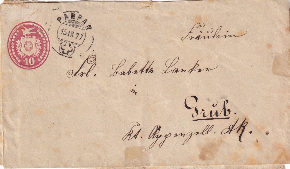 Tüblibrief Parpan - Grub (Heiden) AR 1877 (Gebraucht) in Baar für CHF 3 ...