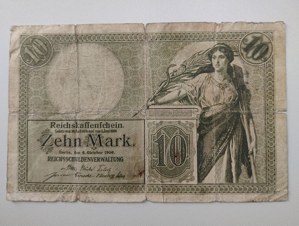 Reichskassenschein 10 Mark 1906 (Gebraucht) in Stadel für CHF 10 – nur Abholung auf Ricardo kaufen