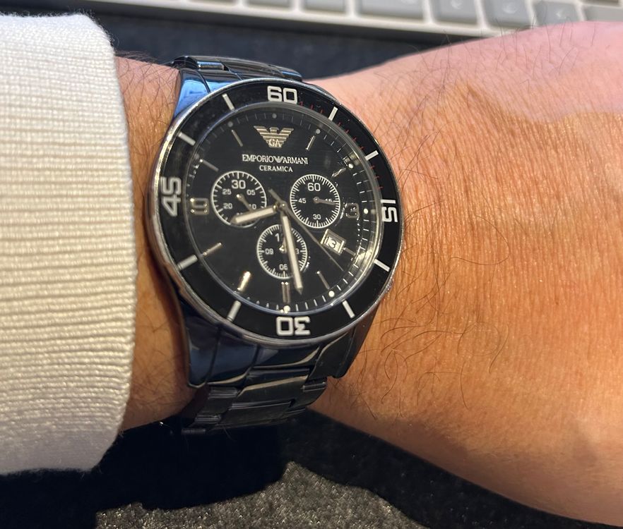 Emporio Armani Herrenuhr Ceramica AR1421 Chronograph 42mm (Gebraucht ...