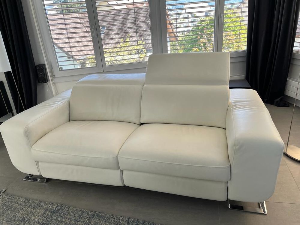 JOOP Sofa, weisses Leder, elektrisch ausfahrbar | Kaufen auf Ricardo