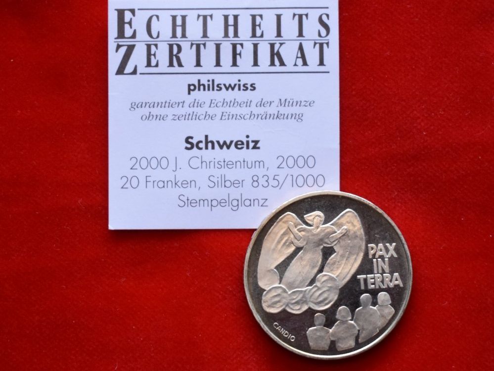 Einmal 20 Franken Silber Münze, Christentum 2000 (Neu (gemäss Beschreibung)) in Bettingen für ...