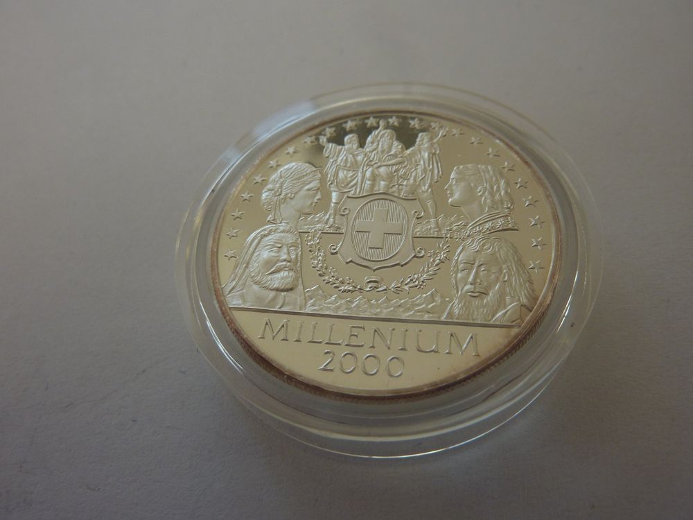 1 Unze - Silbermedaille : Millenium 2000, Polierte Platte (Neu und ...