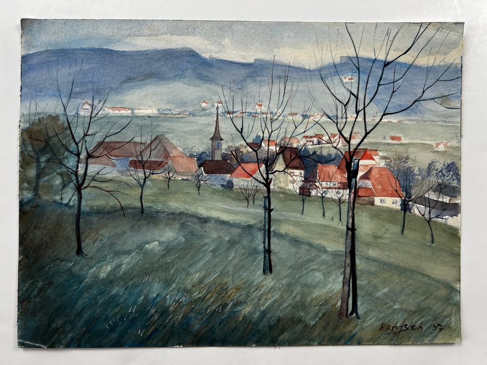 Dorflandschaft Aquarell Signiert. | Kaufen auf Ricardo