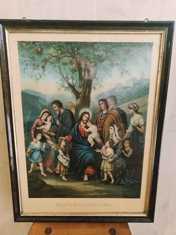 Antikes Jesusbild "Lasset die Kindlein..." gerahmt (Gebraucht) in Jeuss für CHF 5 – nur Abholung ...