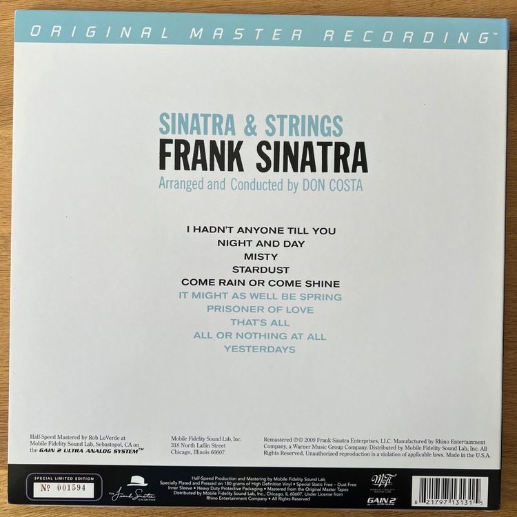 Frank Sinatra - Sinatra & Strings / Audiophile MFSL 2009 TOP (Neu ...
