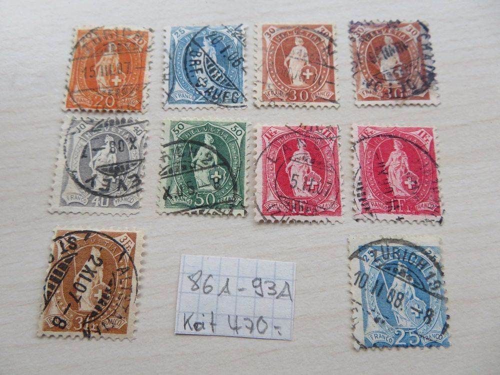 Stehende Helfetia Serie 86A - 93A 1905/6 kat 470.- ab 1.- (Gebraucht ...