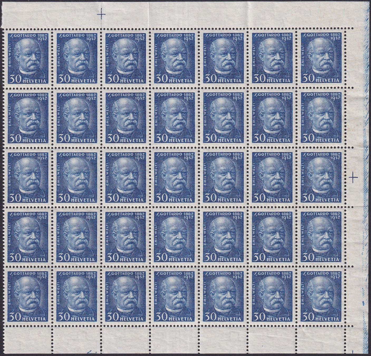 1932, Nr.193 Bogenteil (Emil Welti) postfrisch **. (Gebraucht) in ...