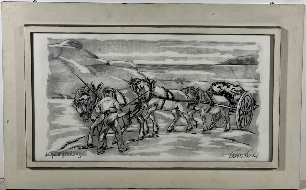 Zeichnung mit Pferden und Kutsche , Unleserlich Signiert (Gebraucht) in Root für CHF 19 – mit ...