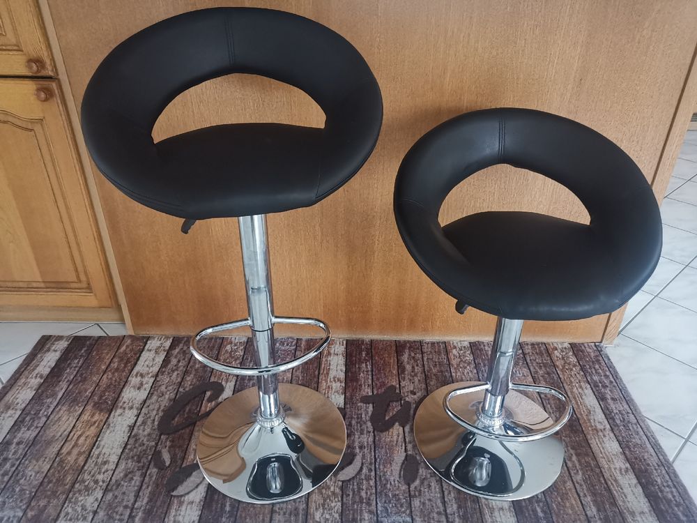 2 Moderne Barhocker Kunstleder Schwarz Chrom (Neu (gemäss Beschreibung ...