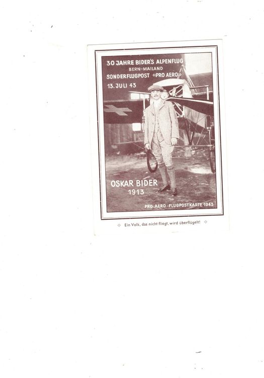 Flugpost ALPENFLUG 1943 PRO AERO OSKAR BIDER (Gebraucht) in Widnau für CHF 5 – mit Lieferung auf ...