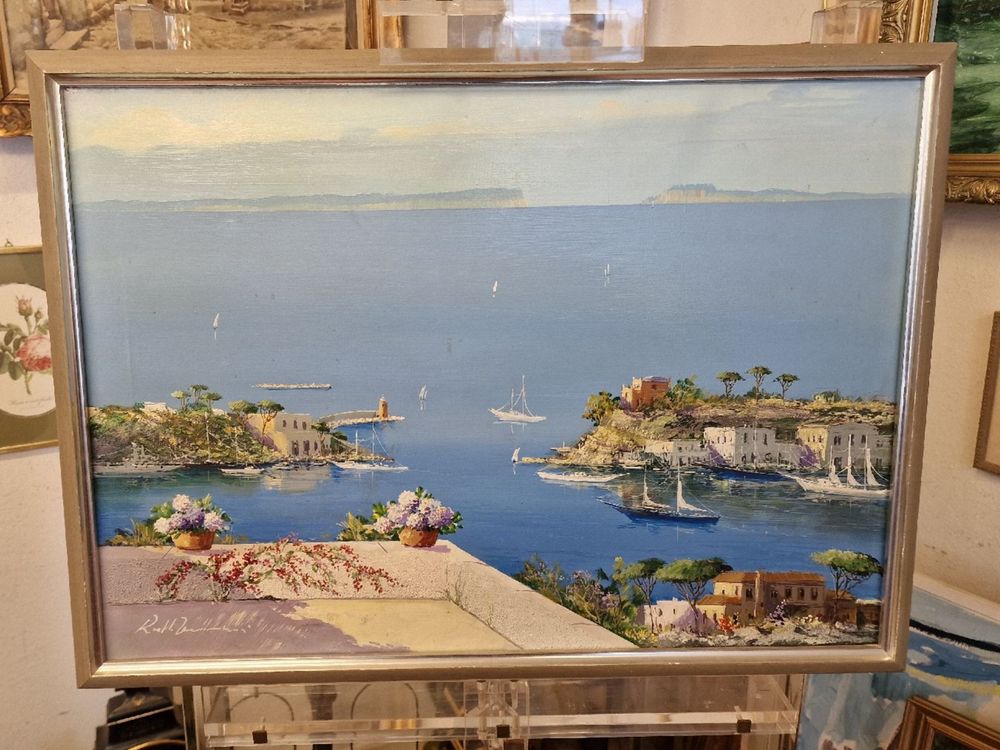 Ölgemälde, signiert, Küste mit Segelschiffen (Gebraucht) in BERN für CHF 240 – nur Abholung auf ...