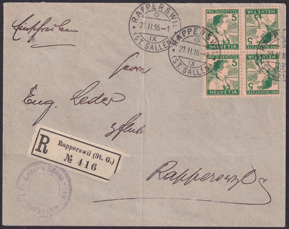 1915, K11 Viererb auf Brief RAPPERSWIL + Attest! SBK: 5000.- (Gebraucht ...