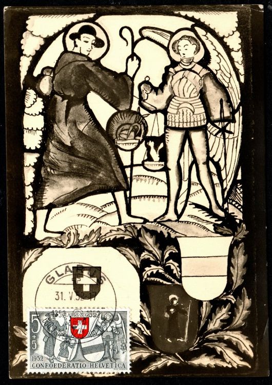 Maximumkarte MK Wappen Glarus B56 Pro Patria 1952 Ersttag (Neu und originalverpackt) in Zürich ...