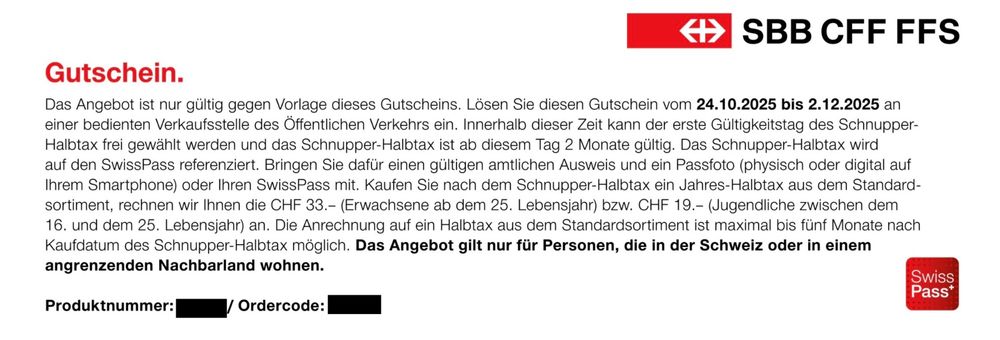 SBB Schnupper Halbtax Gutschein (gültig bis 02.12.) (Neu (gemäss ...