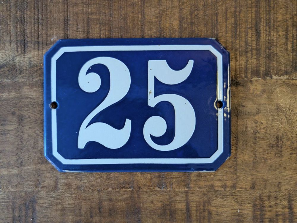 Emaille Hausnummernschild "25" blau/weiss Emaille-Schild | Kaufen auf ...