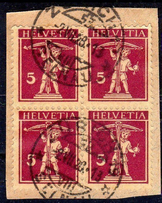 ZÜRICH 1928 TELLKNABE MIT ARMBRUST 4ERBLOCK AUF FRAGMENT (Gebraucht) in Losone für CHF 3.5 – mit ...