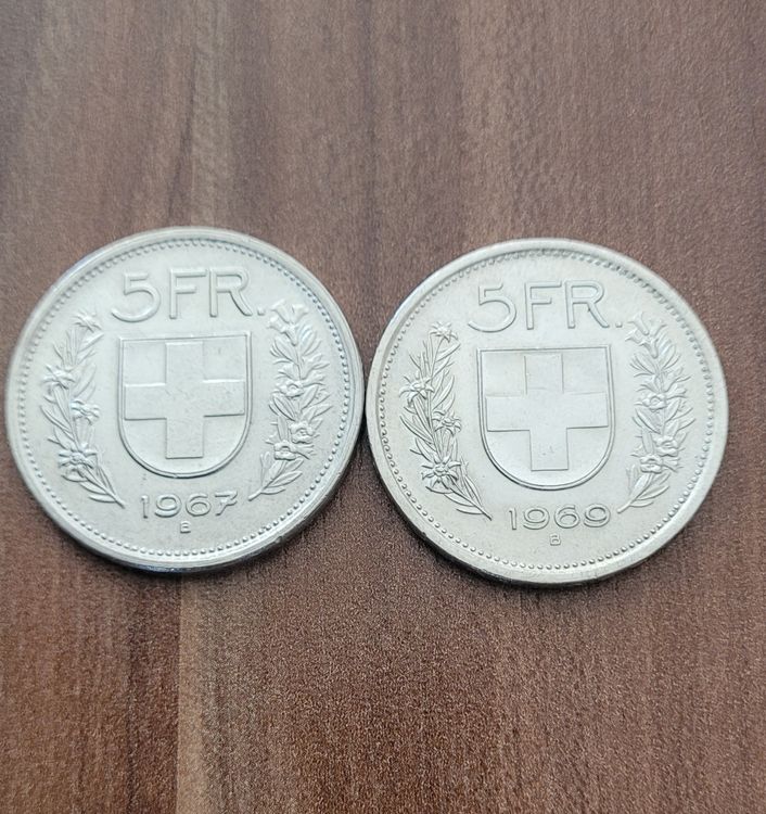 2x 5 Franken Schweiz 1967 & 1969 Silbermünzen | Kaufen auf Ricardo