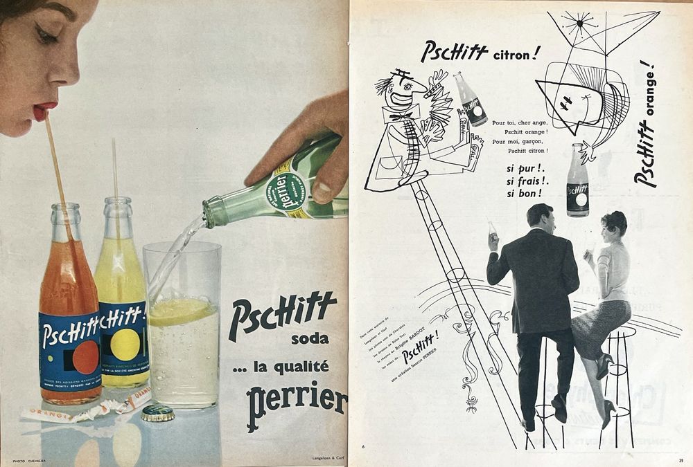Pschitt Soda Perrier - 5 alte Werbungen / Réclames 1955 (Gebraucht) in ...