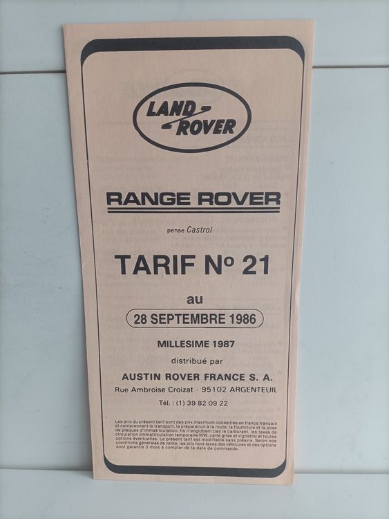 Brochure Tarif Land Rover 1986 (Gebraucht) in crans montana für CHF 3 ...
