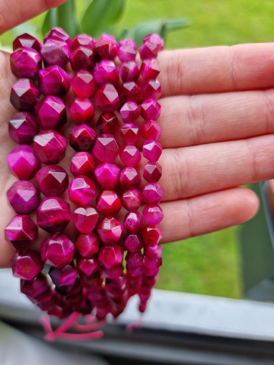 1 Strang natürlicher Rosa Tigerauge facettiert 6 mm | Kaufen auf Ricardo