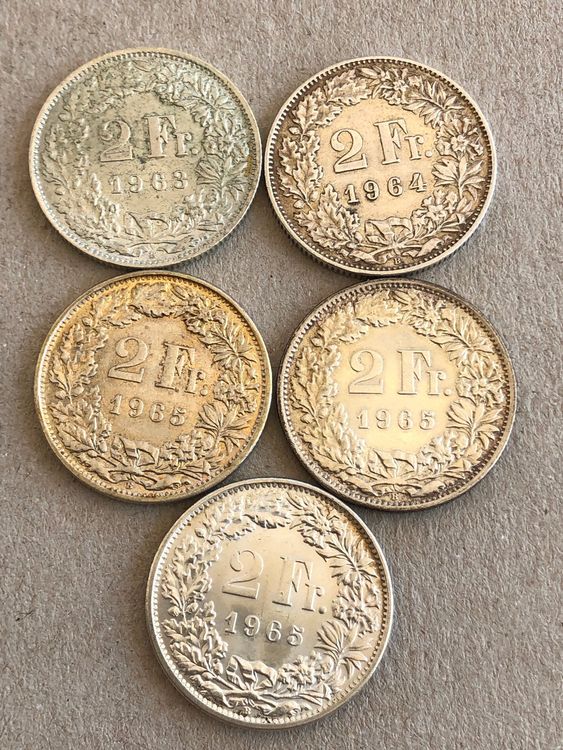 Lot mit 5 Stk. 2 Fr. 1963/64/65/65/65 Silber (Gebraucht) in Schötz für CHF 29 – mit Lieferung ...
