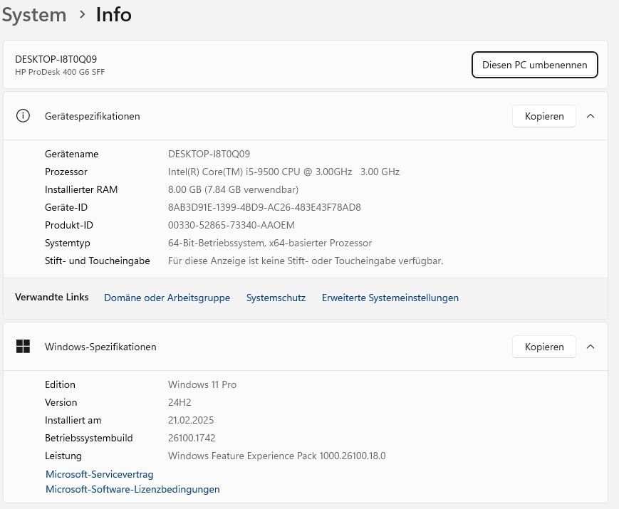 HP ProDesk 400 G6 SFF – Business-PC | i5 | 8 GB RAM | 250 GB (Gebraucht ...