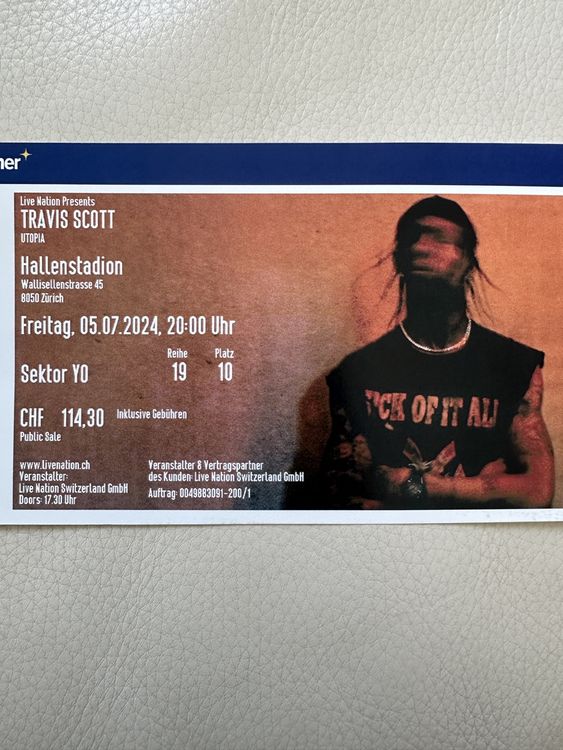 1 Travis Scott Sitzplatz-Ticket Hallenstadion Zürich (Neu und originalverpackt) in Cham für CHF ...