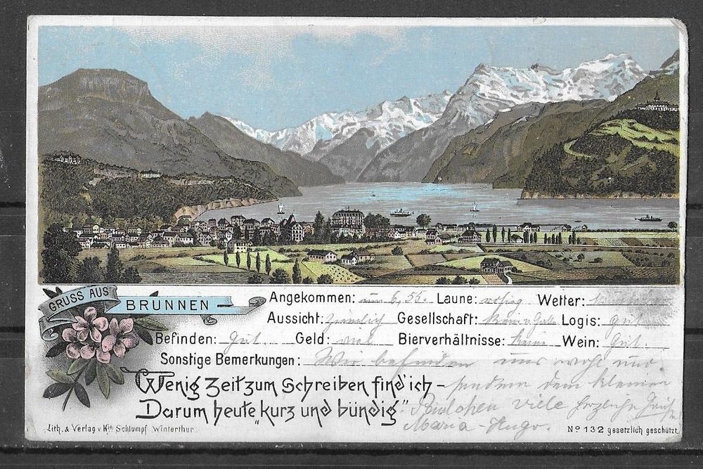 SZ Gruss aus Brunnen 1898 (Litho Hch.Schlumpf No.132) (Gebraucht) in Schocherswil für CHF 6 ...