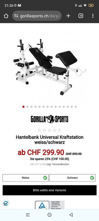 Gorilla Sports Hantelbank Krafstation + 100Kg Gripper Set (Neu (gemäss ...