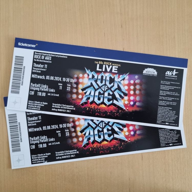 Zum Halbpreis! 2 x Tickets Rock of Ages 80s Musical (Neu (gemäss ...