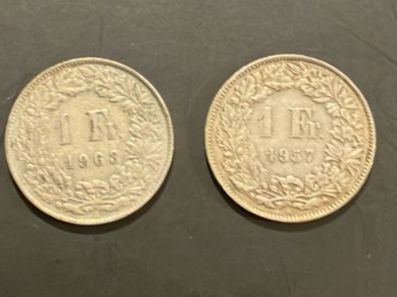 Schweizer 1-Franken-Münzen, Jahrgänge 1957 & 1963 - silber (Gebraucht ...