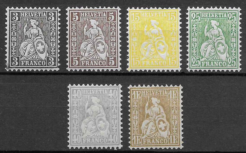 1862-75: Sitzende Helvetia 6 Marken mit weisses Papier ** | Kaufen auf Ricardo