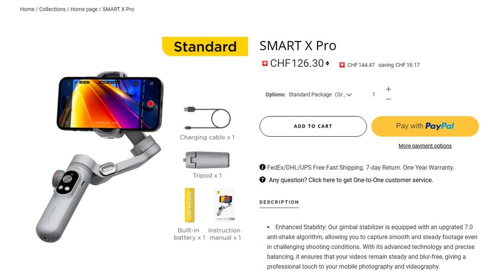 gimbal aochuan smart x pro (Gebraucht) in Geneve für CHF 16 – mit Lieferung auf Ricardo kaufen