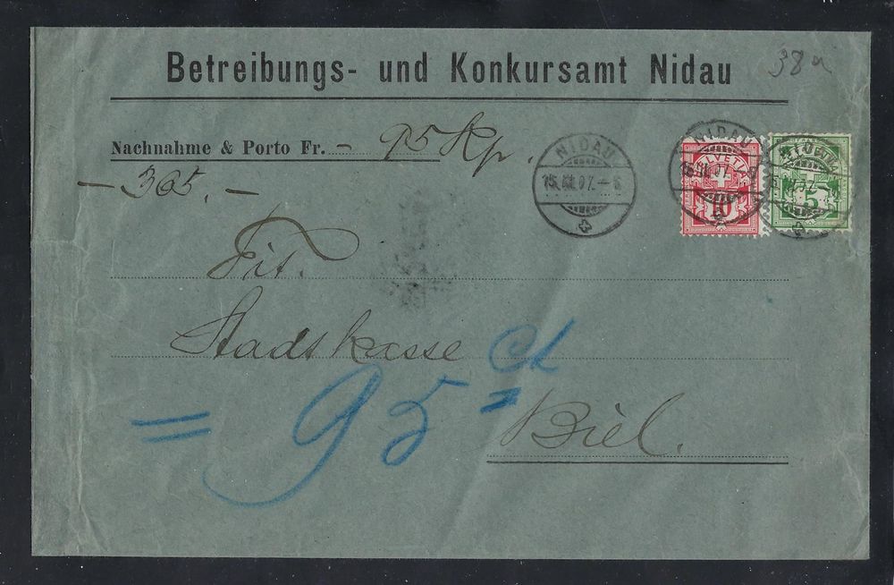 Nachnahme: 82+83 Ziffermuster, Nidau 1907 | Kaufen auf Ricardo